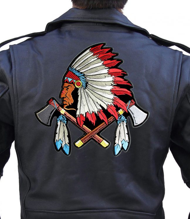 Native Indian Chief Head Tomahawks, Feathers Biker Patch – Leather Supreme
