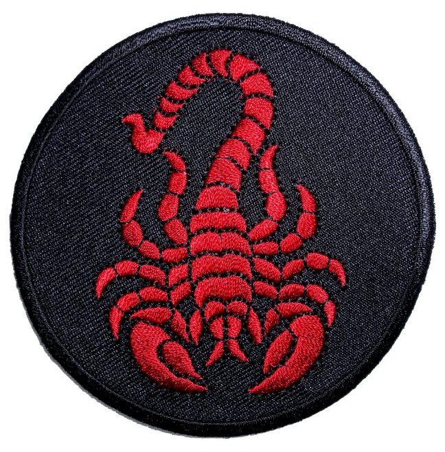 Red Scorpion on black round Embroidered Biker Patch – Leather Supreme