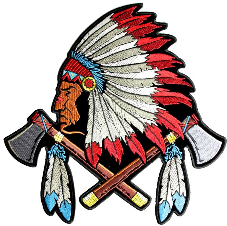 Native Indian Chief Head Tomahawks, Feathers Biker Patch – Leather Supreme