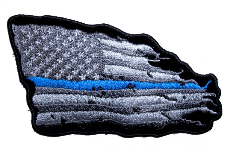 Subdued Distressed American Flag with Thin Blue Line Patch – Leather ...