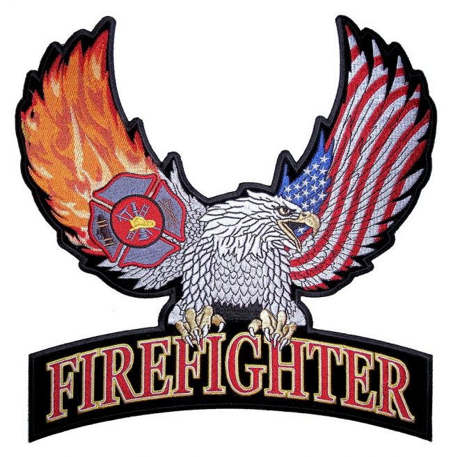 Eagle Wings Firefighter Flames Embroidered Biker Patch Large – Leather ...