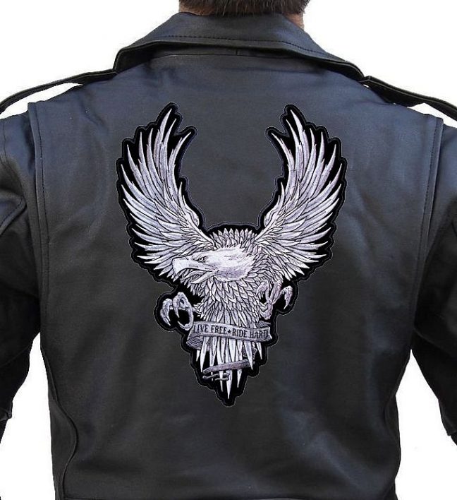 Live Free Ride Hard Silver American Bald Eagle Embroidered Biker Patch – Leather Supreme