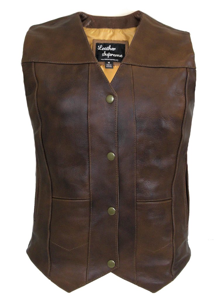 Womens 10 Pocket Brown Buffalo Hide Concealed Carry Leather Vest WLS1 ...