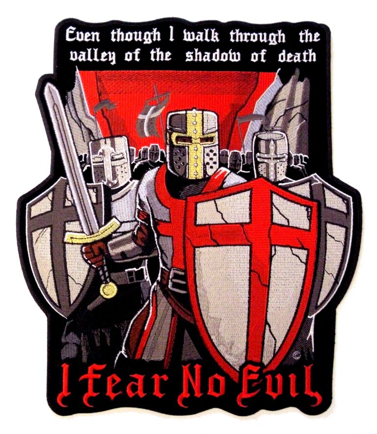 I Fear No Evil Red And Silver Christian Crusader Sword Embroidered ...