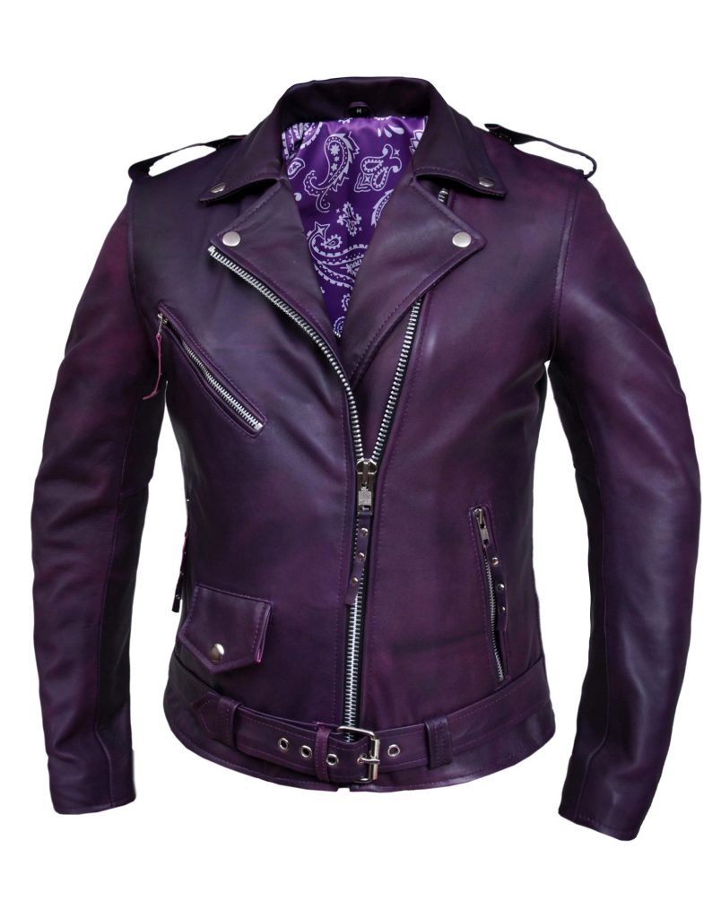 Womens Purple Lambskin Leather Motorcycle Jacket W Purple Paisley ...